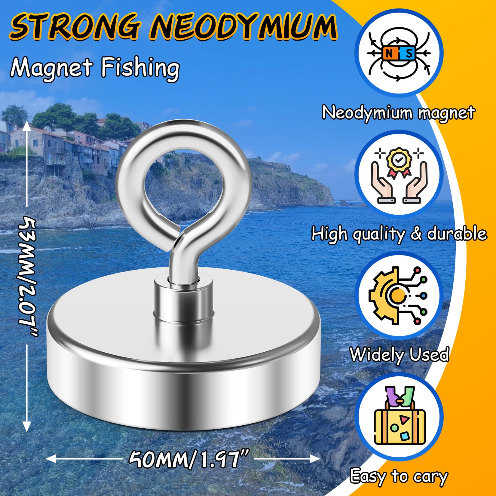 Snapklik.com : Grtard Neodymium Fishing Magnet, 350 Lbs Strong Magnet ...