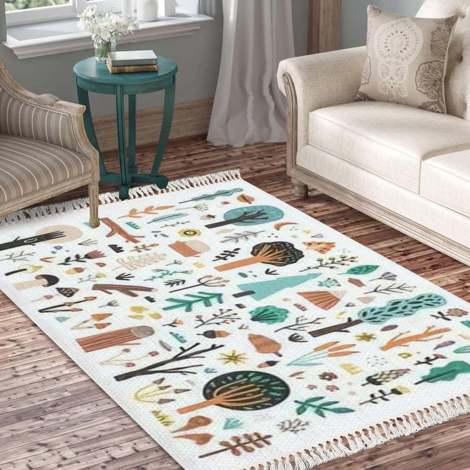 Amazon.com: FUIENCFKE Boho Rug Big Forest Plants White Hand Drawn ...