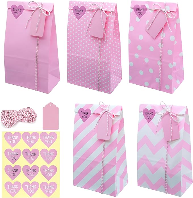 Amazon.com: SMINTINE 30-Pack Pink Goody Bags With Thank You Stickers ...