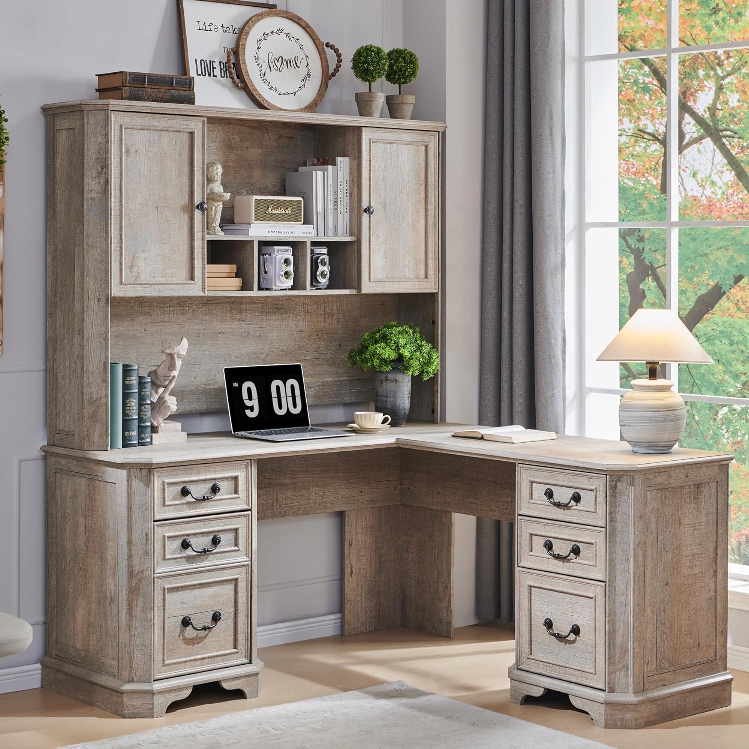 Amazon.com: T4TREAM 59" Executive L Shaped Desk with Hutch,Victorian ...