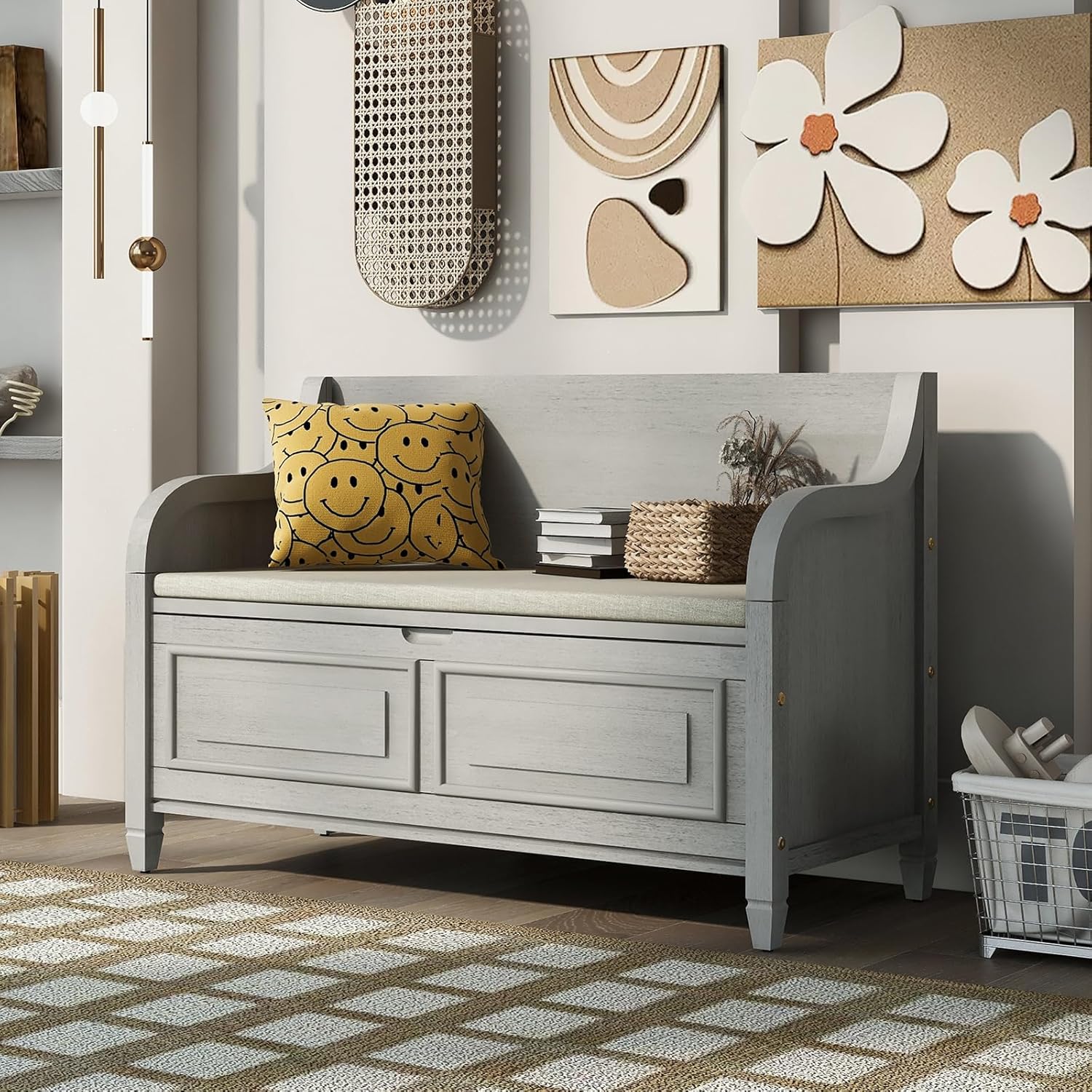 Amazon.com: Farmhouse Entryway Bench,Wood Storage Bench with Hidden ...