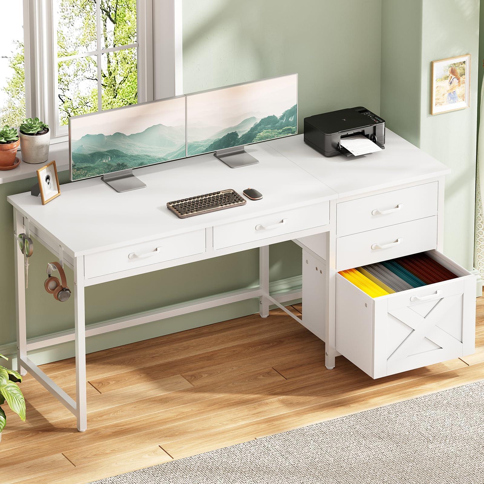 Amazon.com: SEDETA White Computer Desk with 5 Fabric Drawers, 47.2 inch ...
