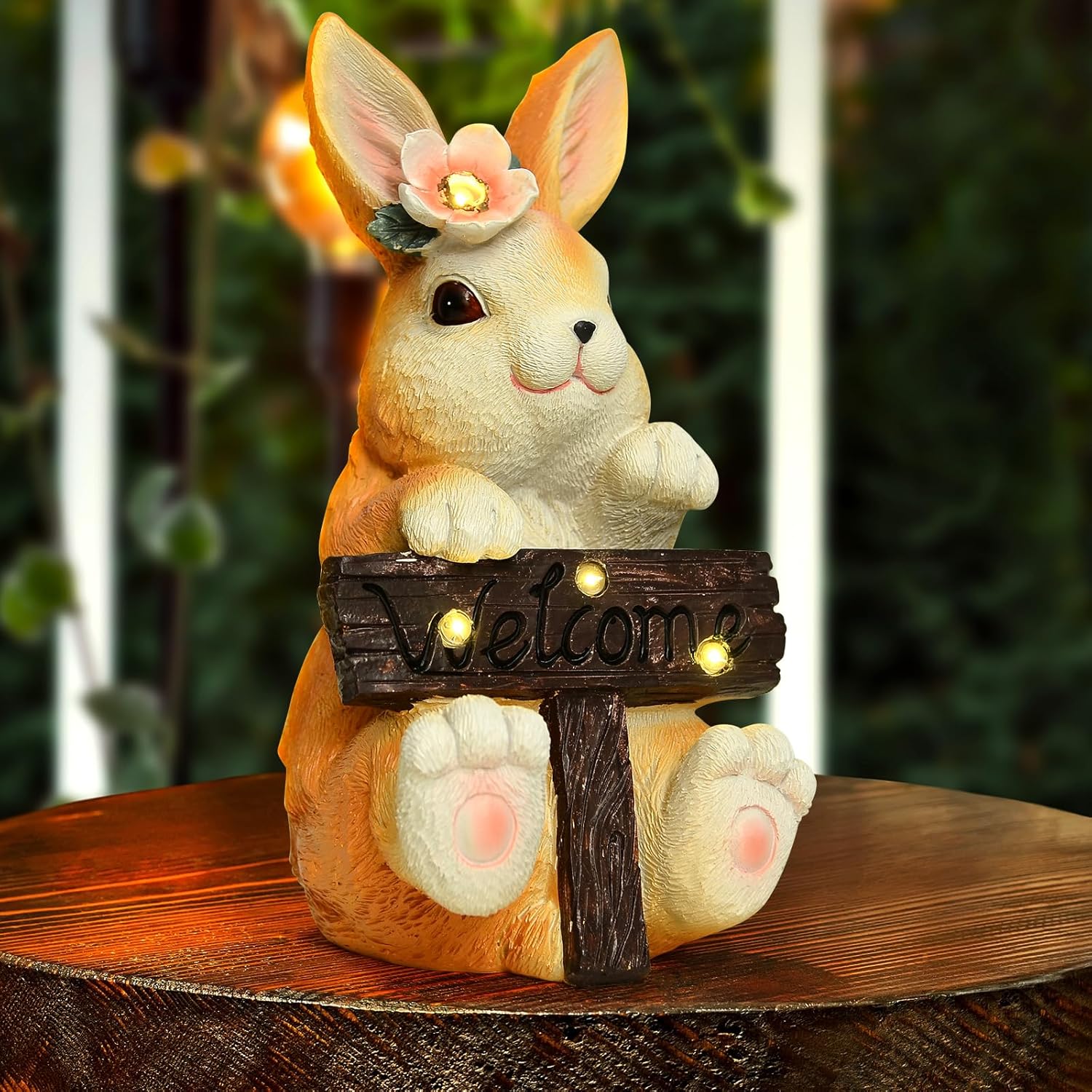 Amazon.com : Styleonme Solar Statues Rabbit & Slogan - Garden, Lawn ...