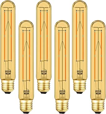 Leools Amber T10 LED Bulb 8W Equal E26 Edison Bulb 60 Watt AC120V Dimmable 7.3inch Tubular Light ...