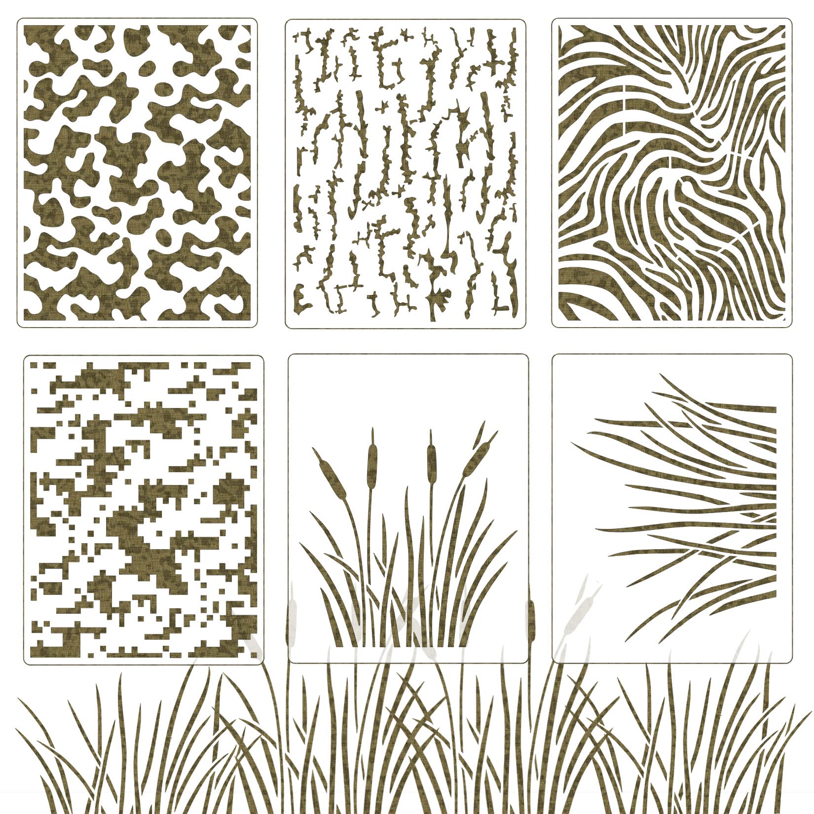 Buy 6 PCS Camo Stencils for Spray Paint Reusable Camoue Grass Bark ...