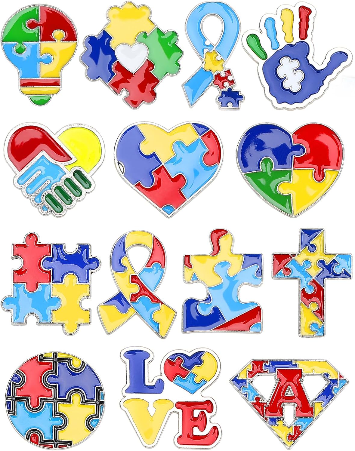 JUNEBRUSHS 28pcs Autism Awareness Brooch Pins Colorful Puzzle Pieces ...