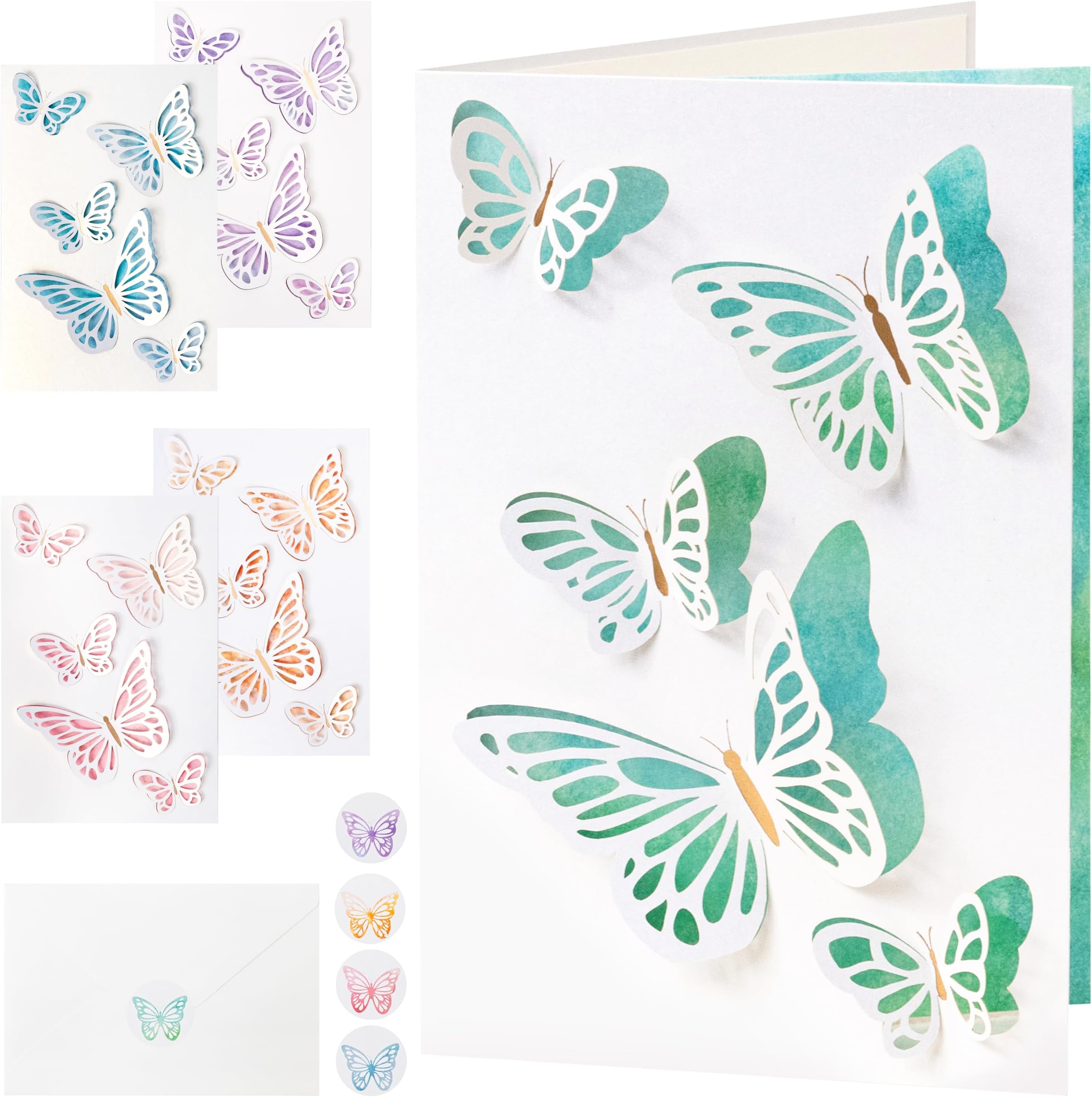 Amazon.com : Aria Rae Design Assorted Greeting Cards, Butterfly Card Set of 12, Blank note card ...