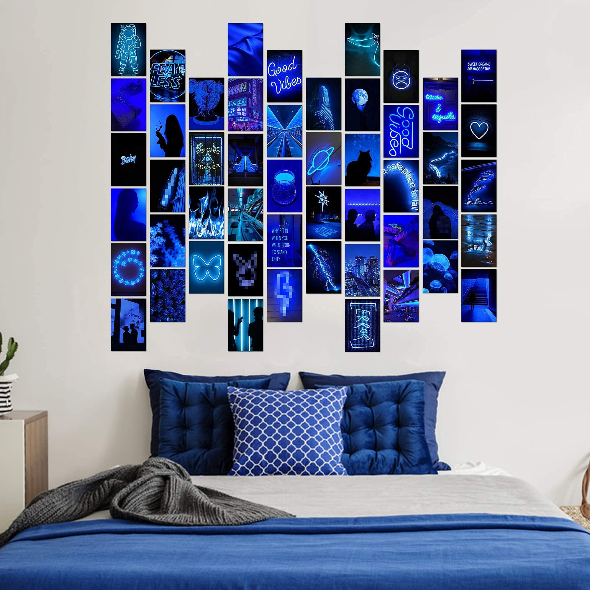 50PCS Blue Neon Aesthetic Pictures Wall Collage Kit, Neon Blue Photo ...