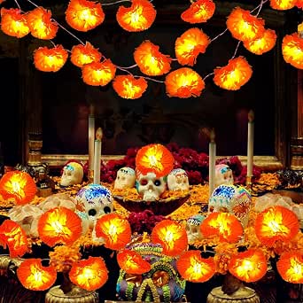 Amazon.com: JIYANMEI 3 Pack Day of The Dead Marigold Garland with LED ...
