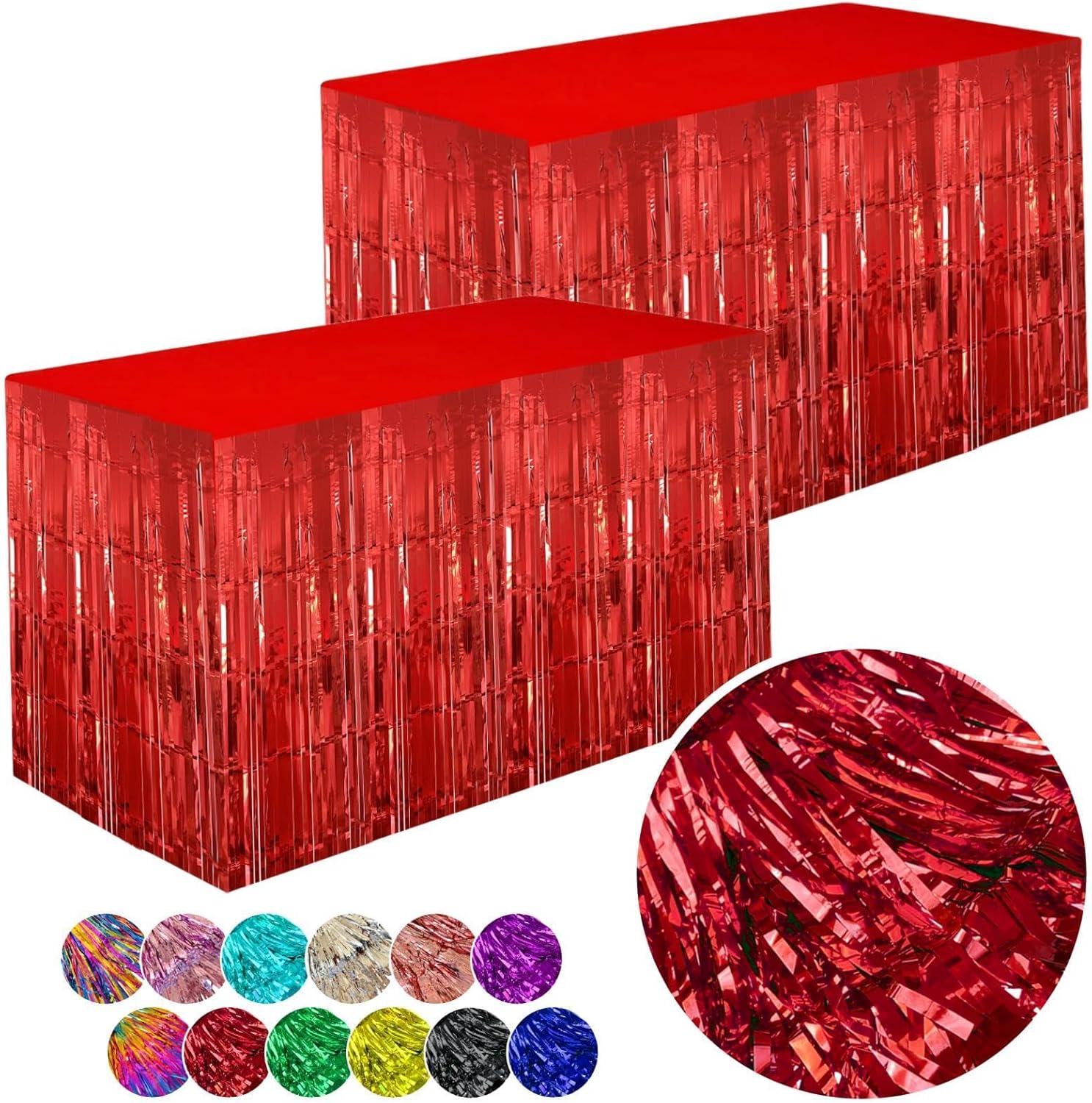 Amazon.com: 2 Packs Red Metallic Foil Fringe Tinsel Table Skirts for ...