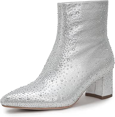 Amazon.com | Pasuot Silver Rhinestone Boots for Women - Sparkly Bling ...