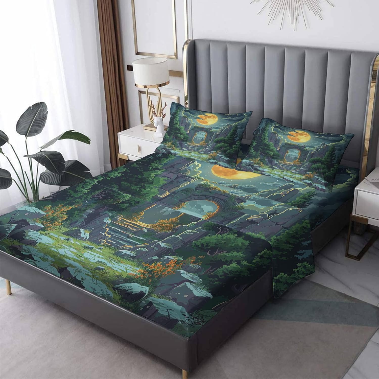Amazon.com: Zhrylliq Fantasy Landscape Sheets Twin Size, Magical Forest ...