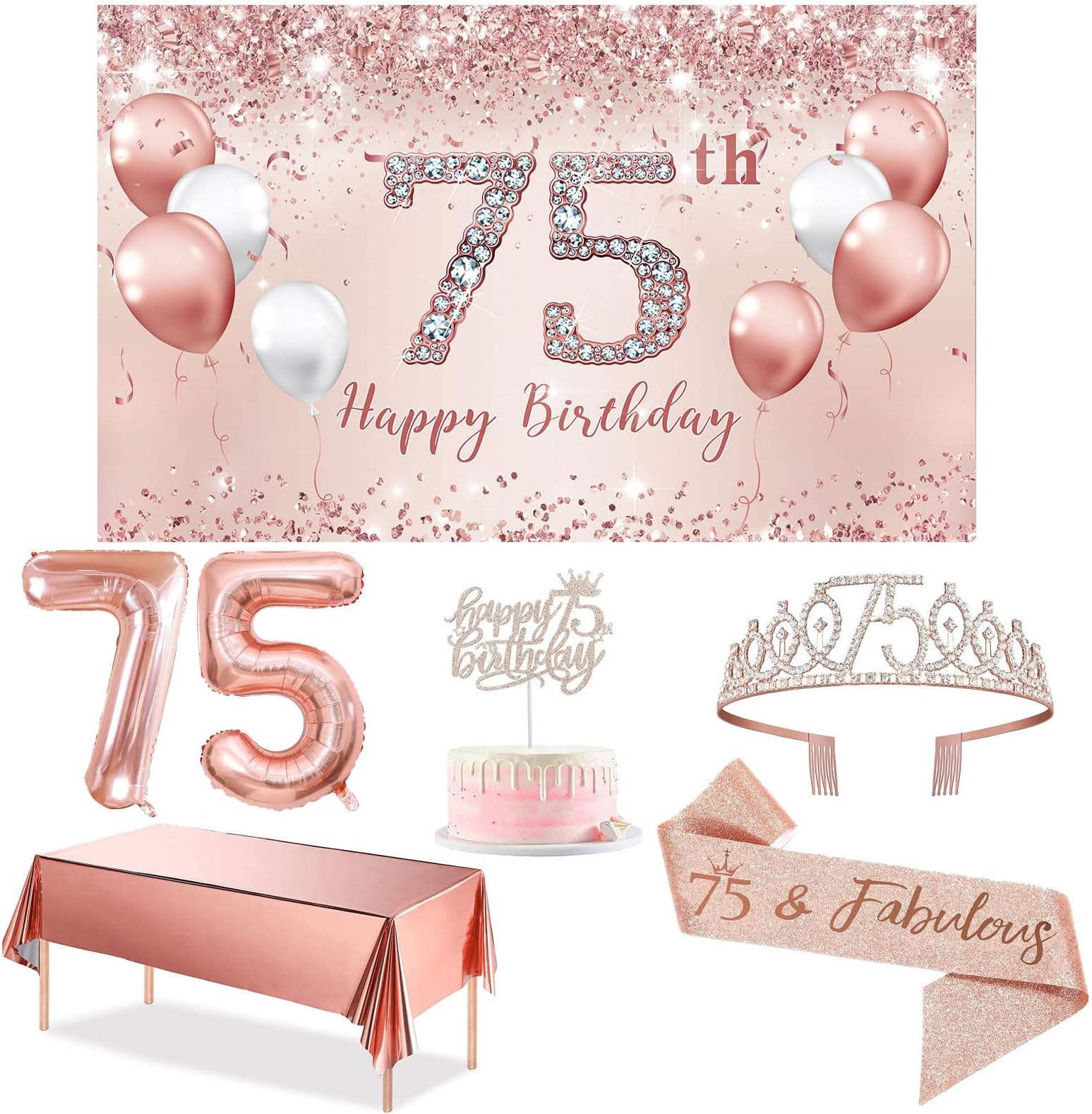 Amazon.com: Rose Gold Seventy Five & Fabulous Happy 75th Birthday ...
