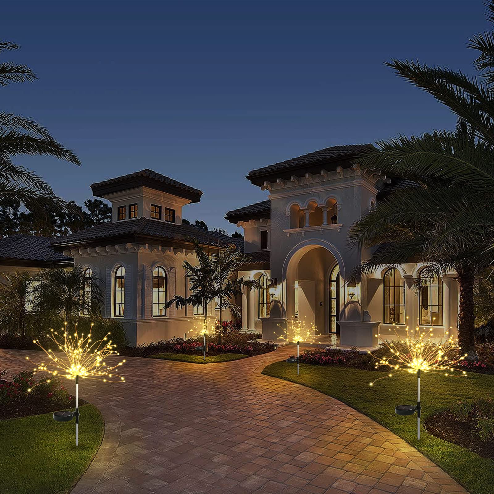 Honche Solar Garden Lights Outdoor Waterproof, LED Firefly Starburst ...