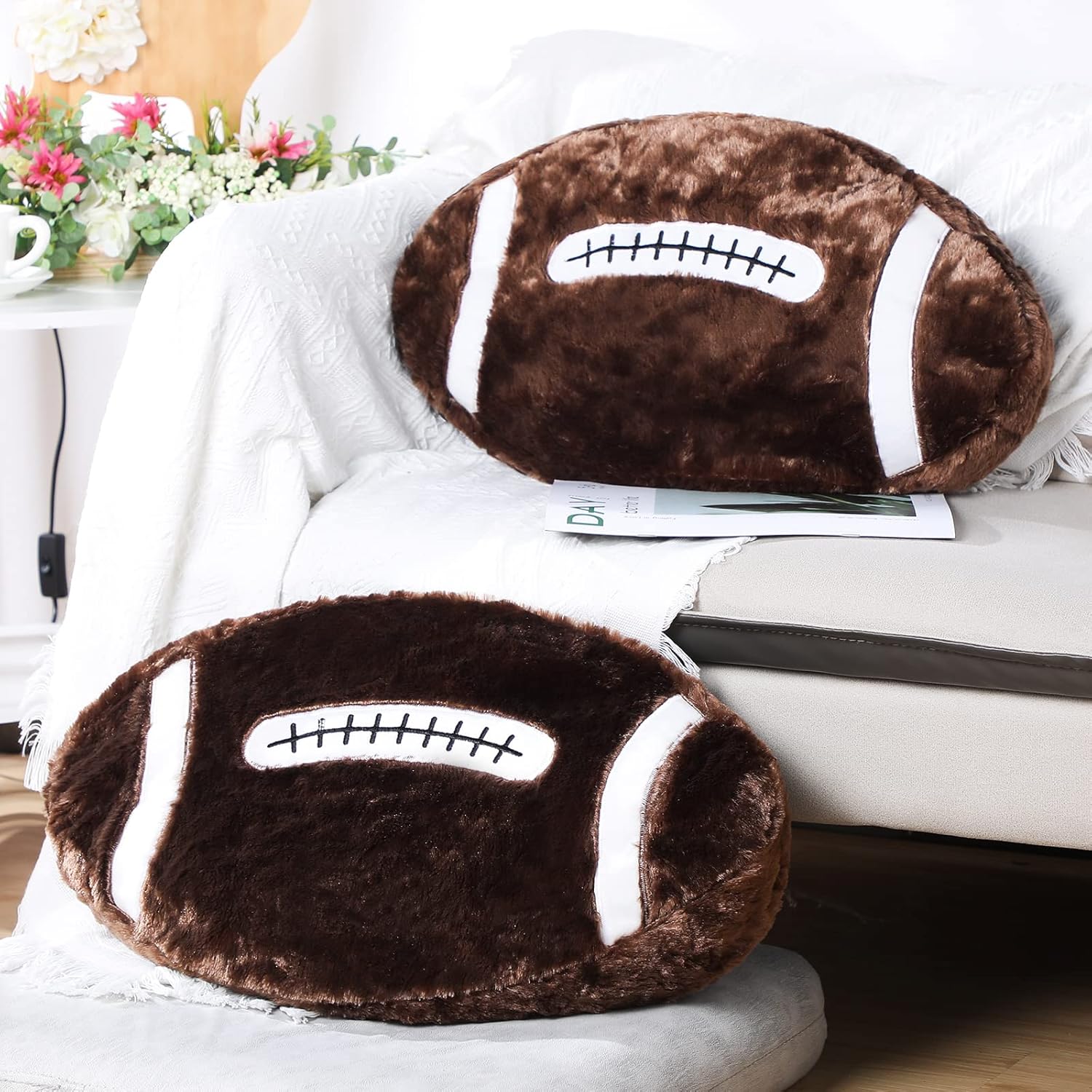 Amazon.com: Jetec 2 Pcs Football Pillow Fluffy Soft Throw Cute Football ...