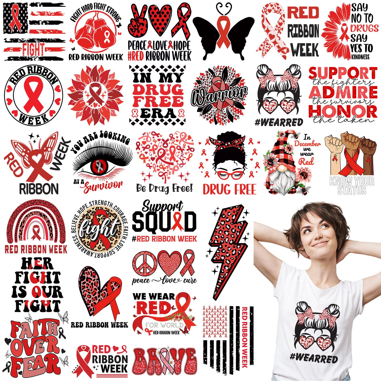 Amazon.com: Chiisong 30 Pcs Anti Drugs Iron on Transfers Sticker Red ...