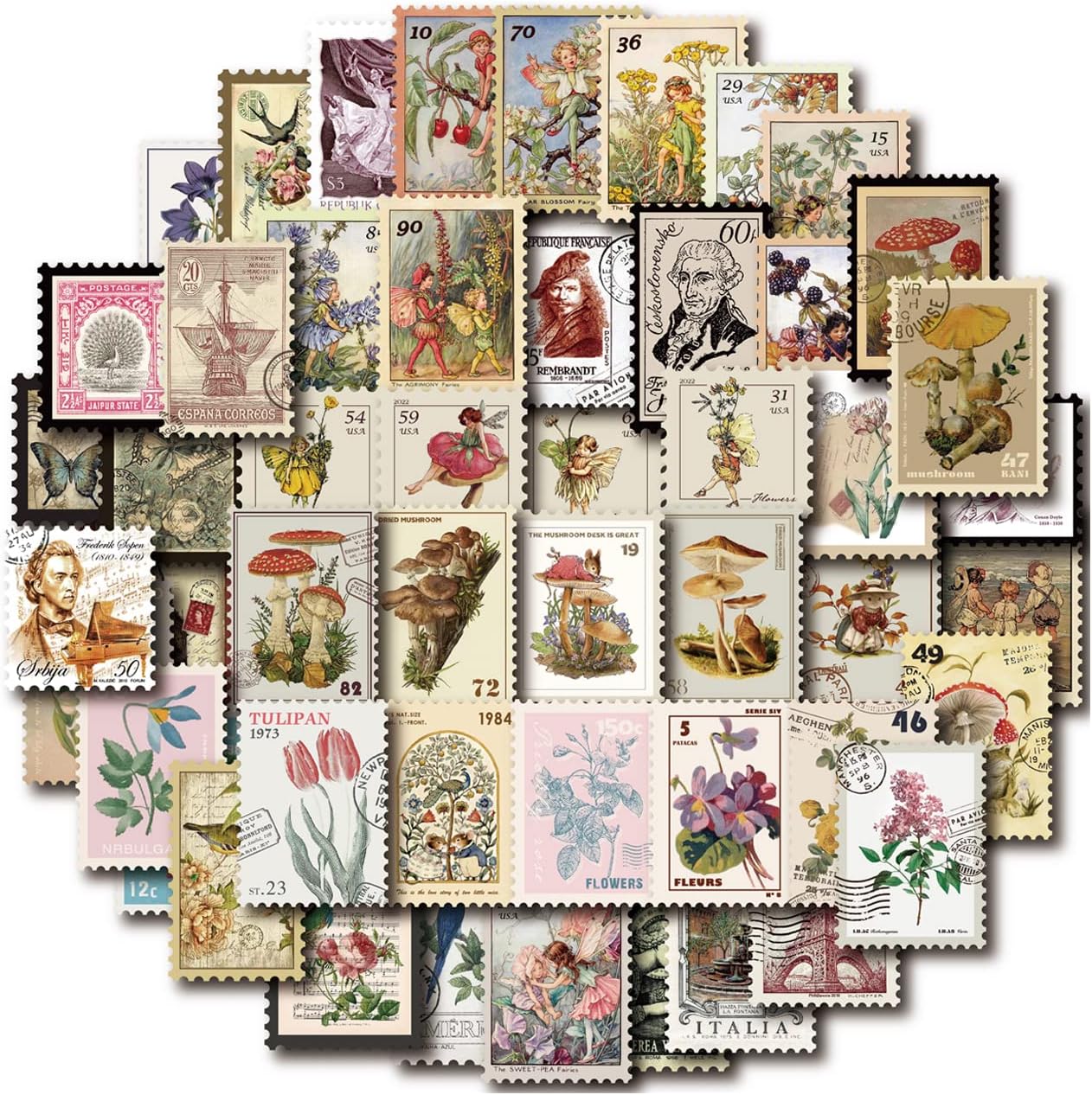 Amazon.com: Cotrida 240pcs Vintage Postage Stamp Stickers, Aesthetic ...