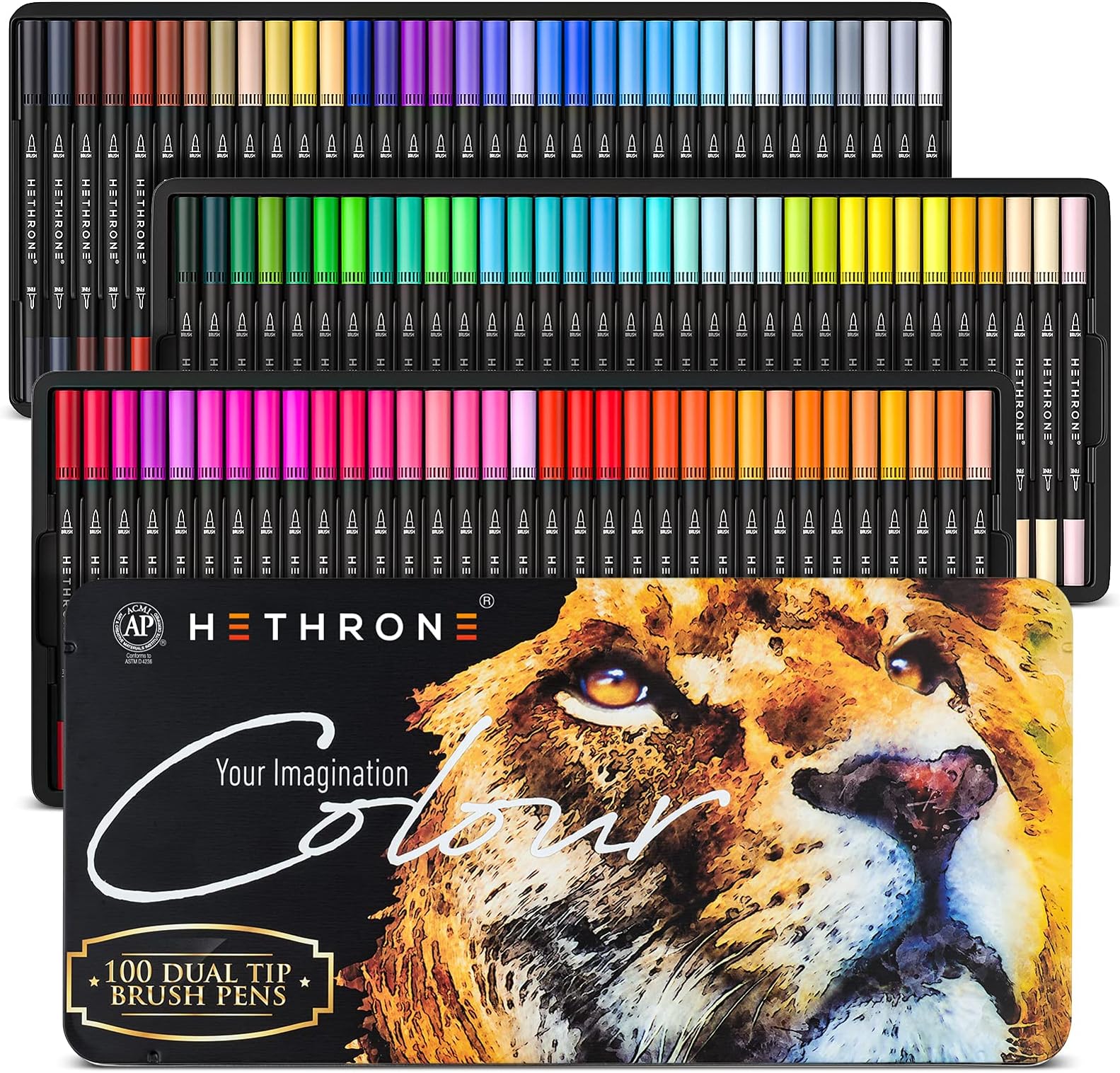 Hethrone Colouring Pens for Adults - 100 Colors Dual Tip Brush Pens ...