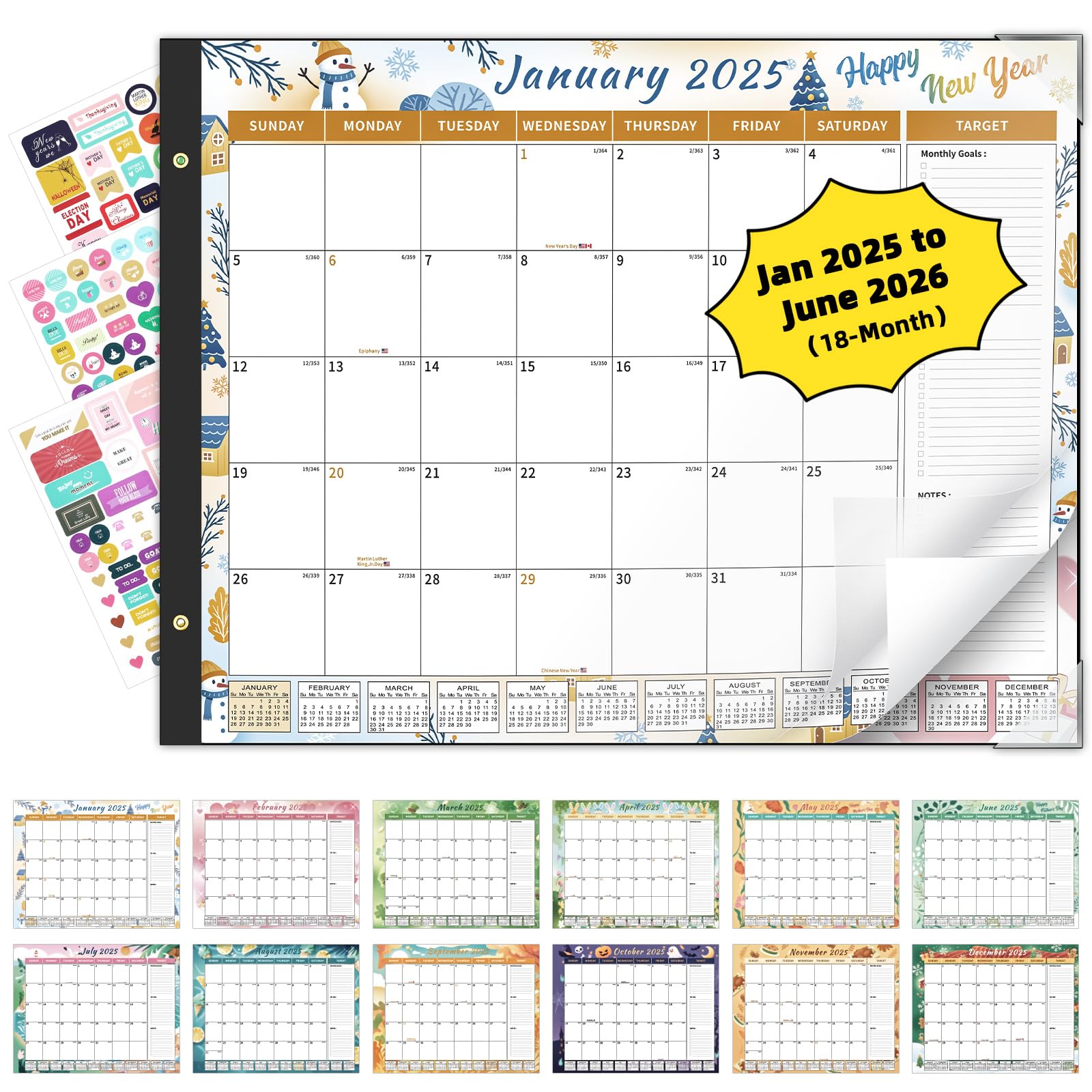 Snapklik.com : Ospelelf Calendar 2025-2026 Large Desk Calendar 22 X 17