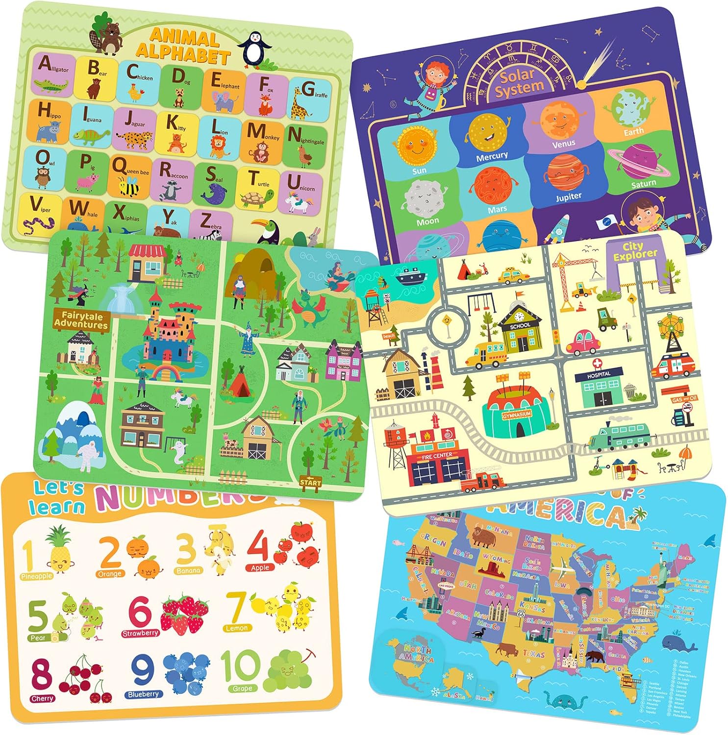 Amazon.com : HOBBY HORSE 6 Pieces Kids Placemat Educational Preschool ...