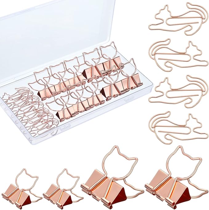 Amazon.com : Eersida 55 Pieces Cat Binder Clips 30 Pcs Cute Metal Paper ...