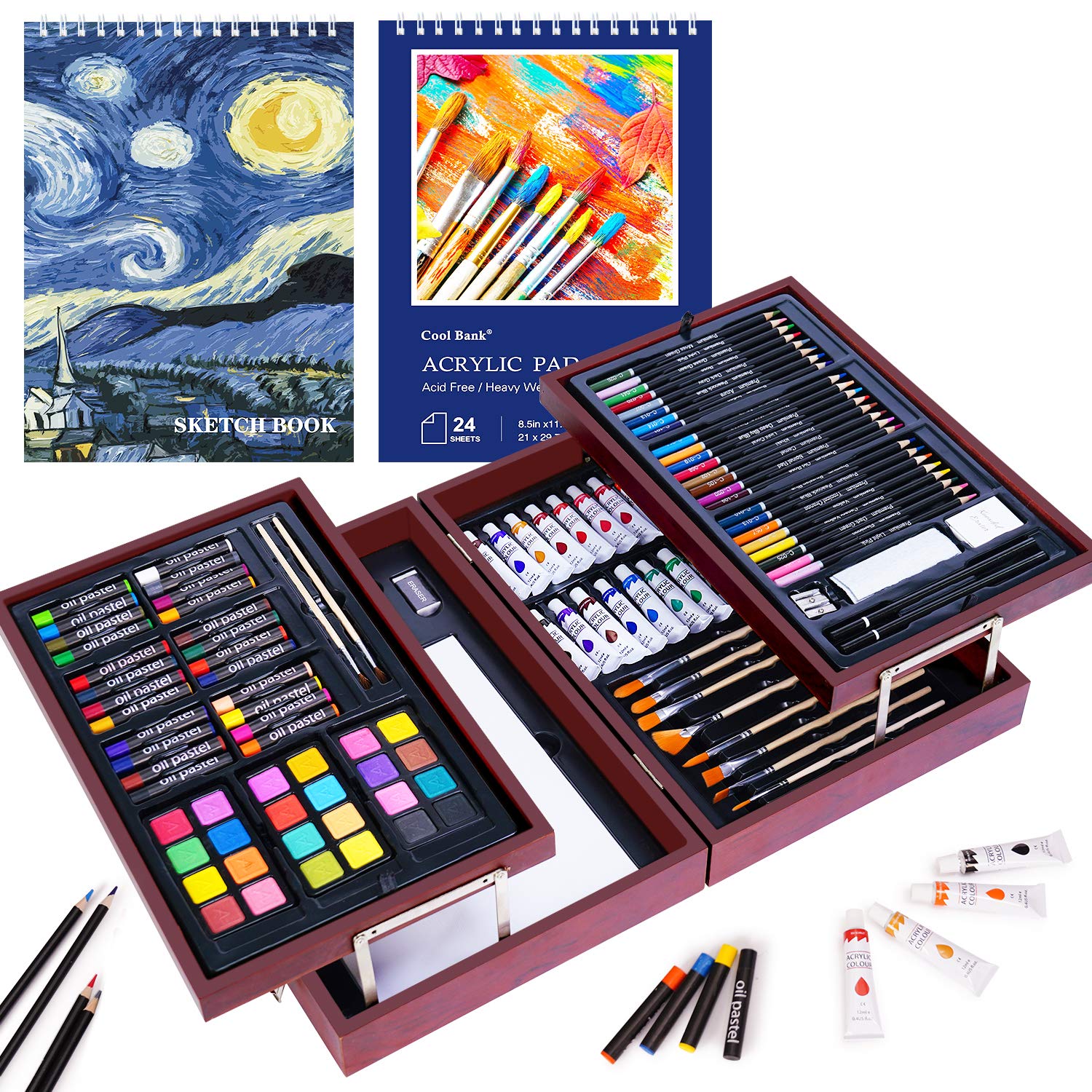 126 Piece Art Set with 2 Drawing Pad, Art Set in Portable Wooden Case ...