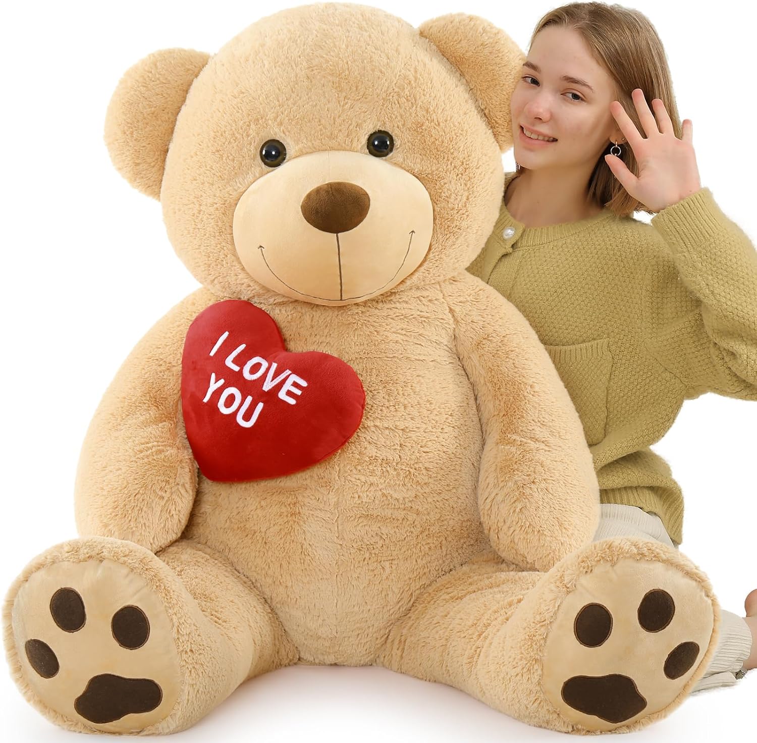 Amazon.com: BENINY Giant Teddy Bear 52" Stuffed Animal, Big Teddy Bear with Heart, Large Brown ...
