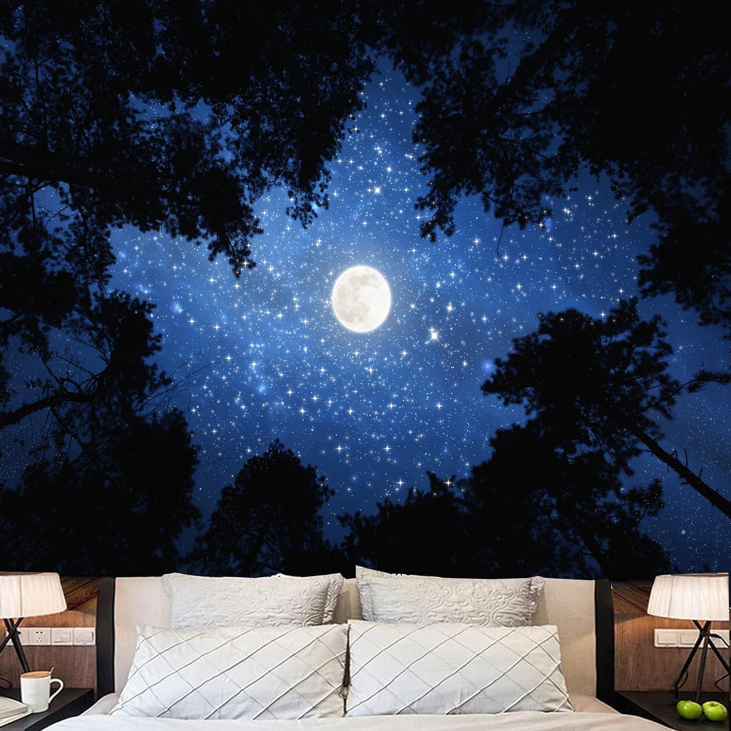 Amazon.com: TUGCAY Forest Galaxy Starry Tapestry Blue Space Night Sky ...