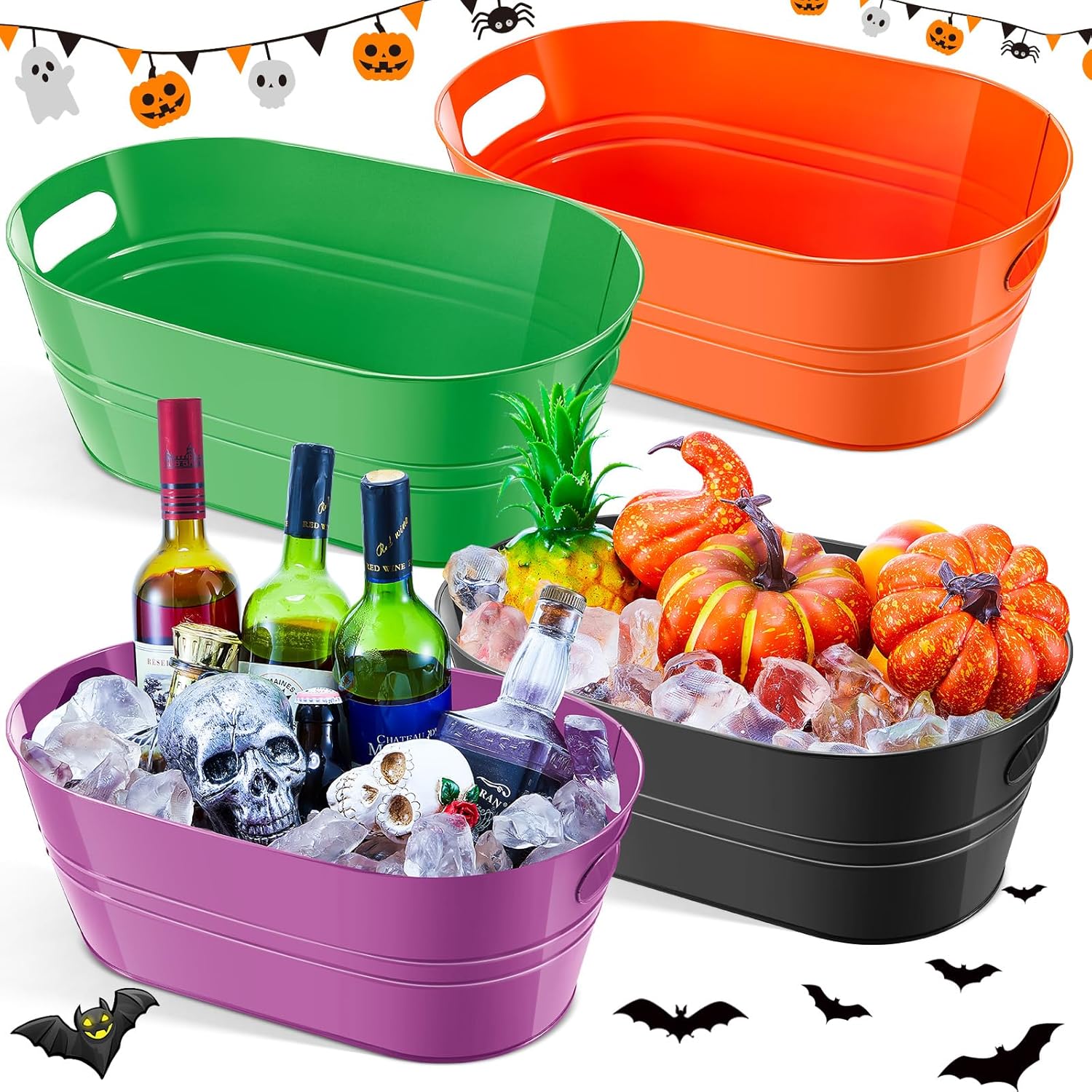 Amazon.com: 4 Pcs 4 Gallon Halloween Drink Buckets Large Ice Tubs for ...