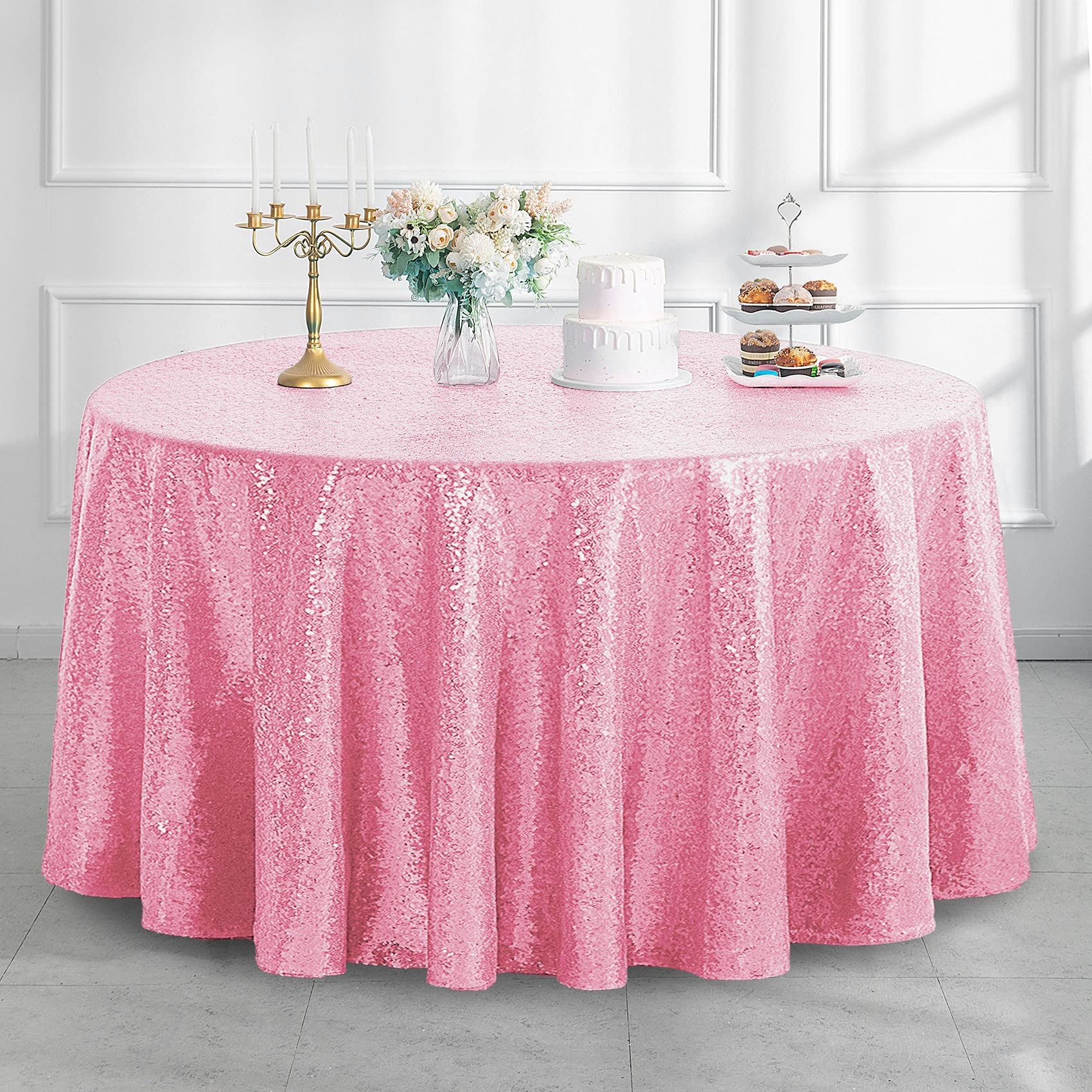 Amazon.com: Pufogu 50" Round Pink Sequin Tablecloth Glitter Pink Table ...