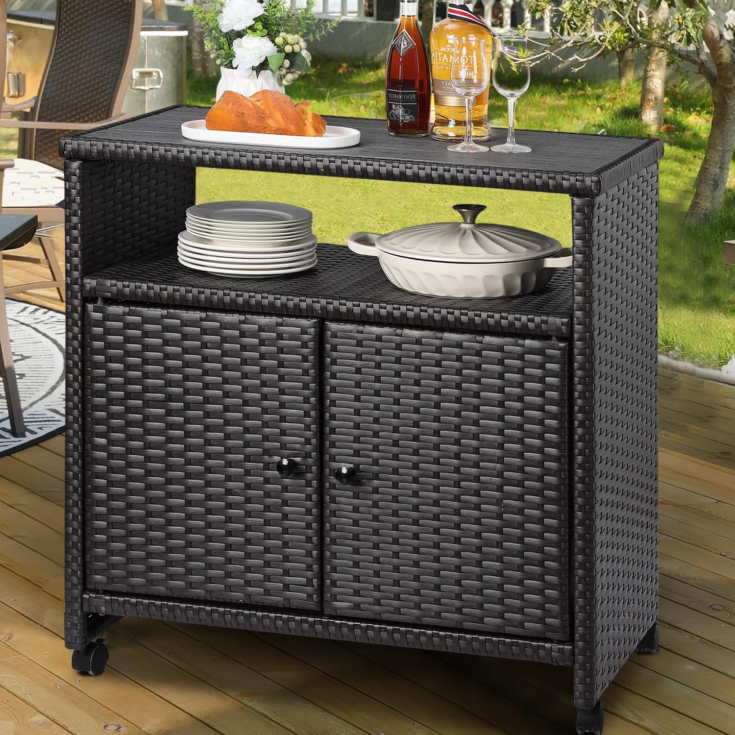 Amazon.com: STRPRETTY BASIC Outdoor Wicker Storage Cabinet - Patio Bar ...