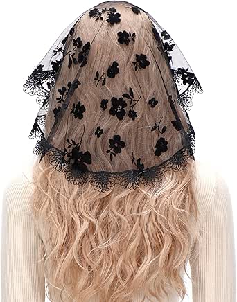 Mantveil Lace Mantilla Chapel Veils: Princess Style Black Floral ...