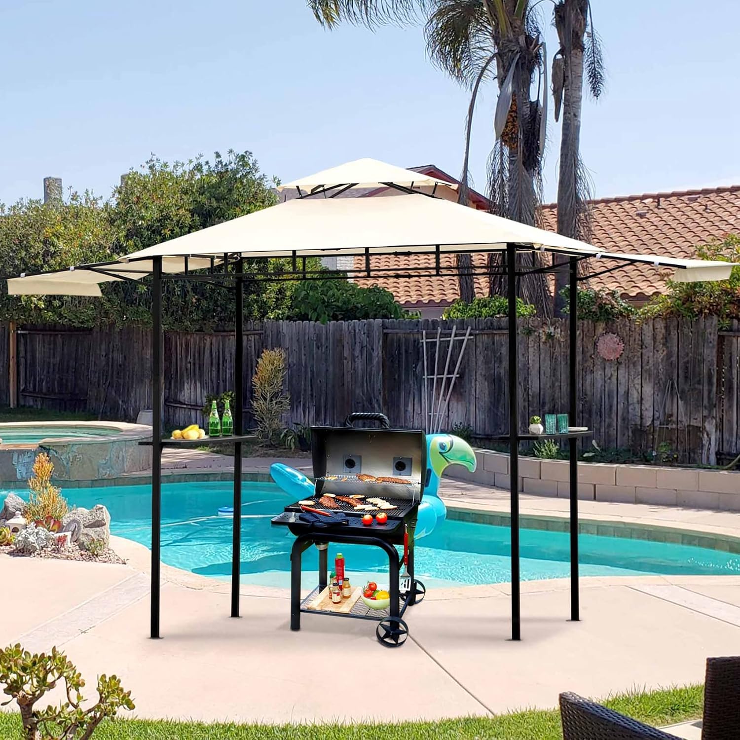 Amazon.com : 12' x 4.3' Grill Gazebo, Outdoor BBQ Grill Patio Canopy ...