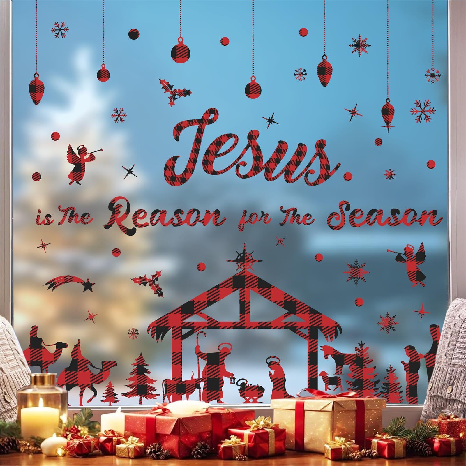 Amazon.com: Christmas Window Clings Decals Christmas Nativity Scene ...