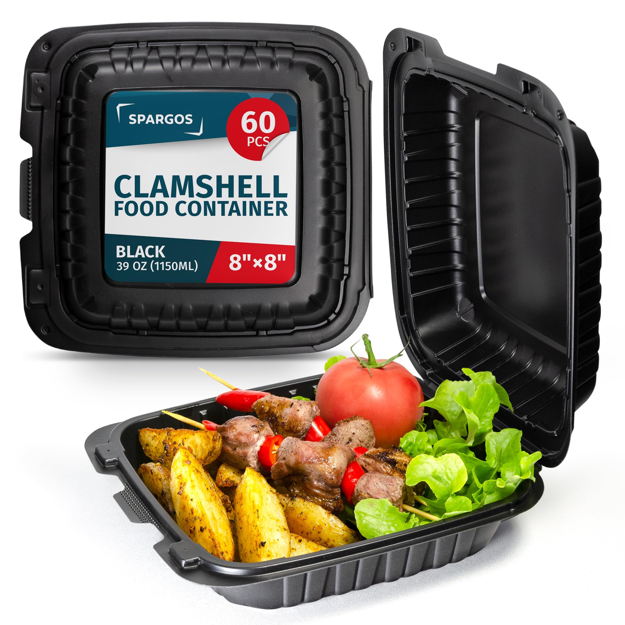 Snapklik.com : To Go Food Containers (60 Pack) 8" X 8" - 39oz Clamshell ...