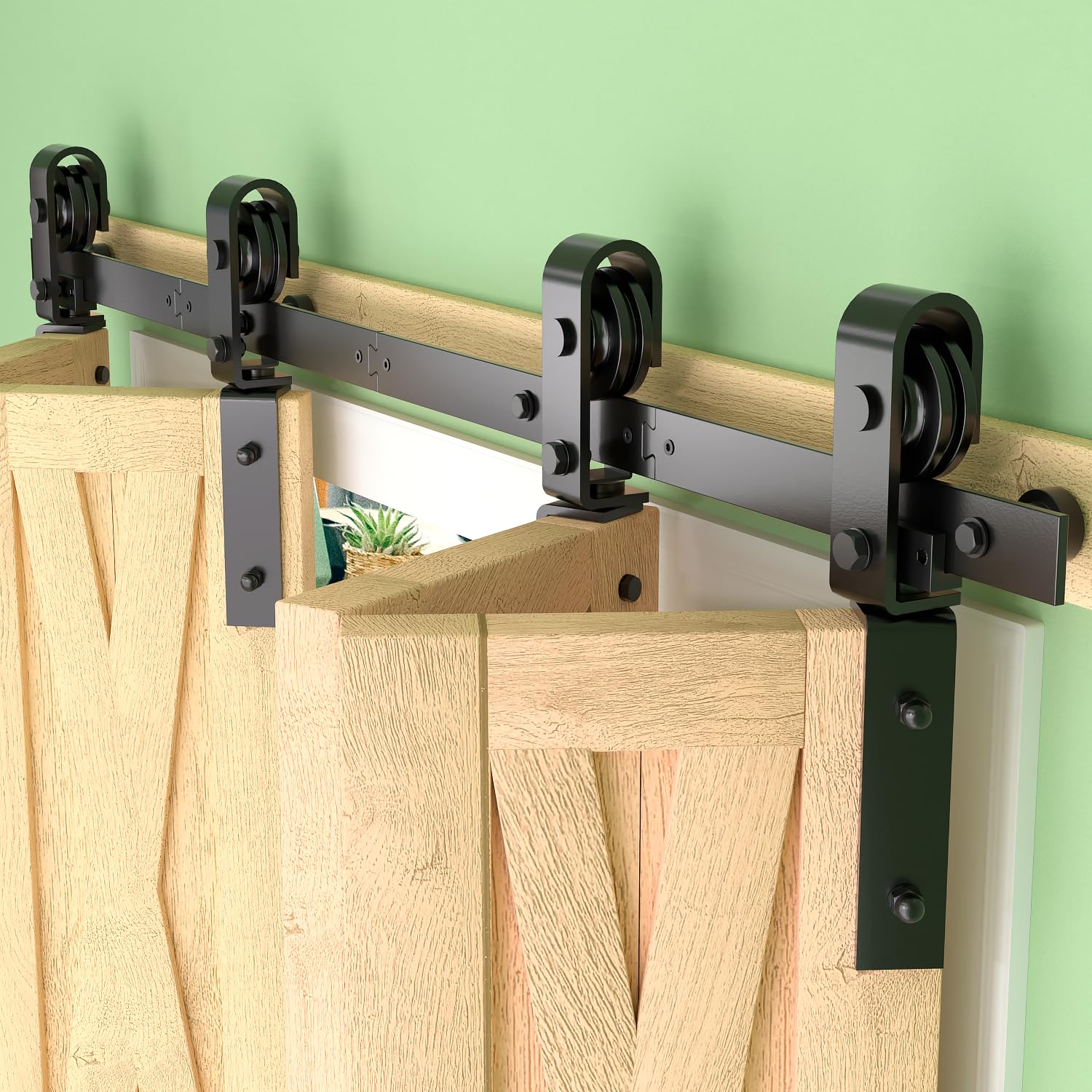 JZVXX 72" Bifold Barn Door Hardware Kit for 4 Doors - Black Plastic ...