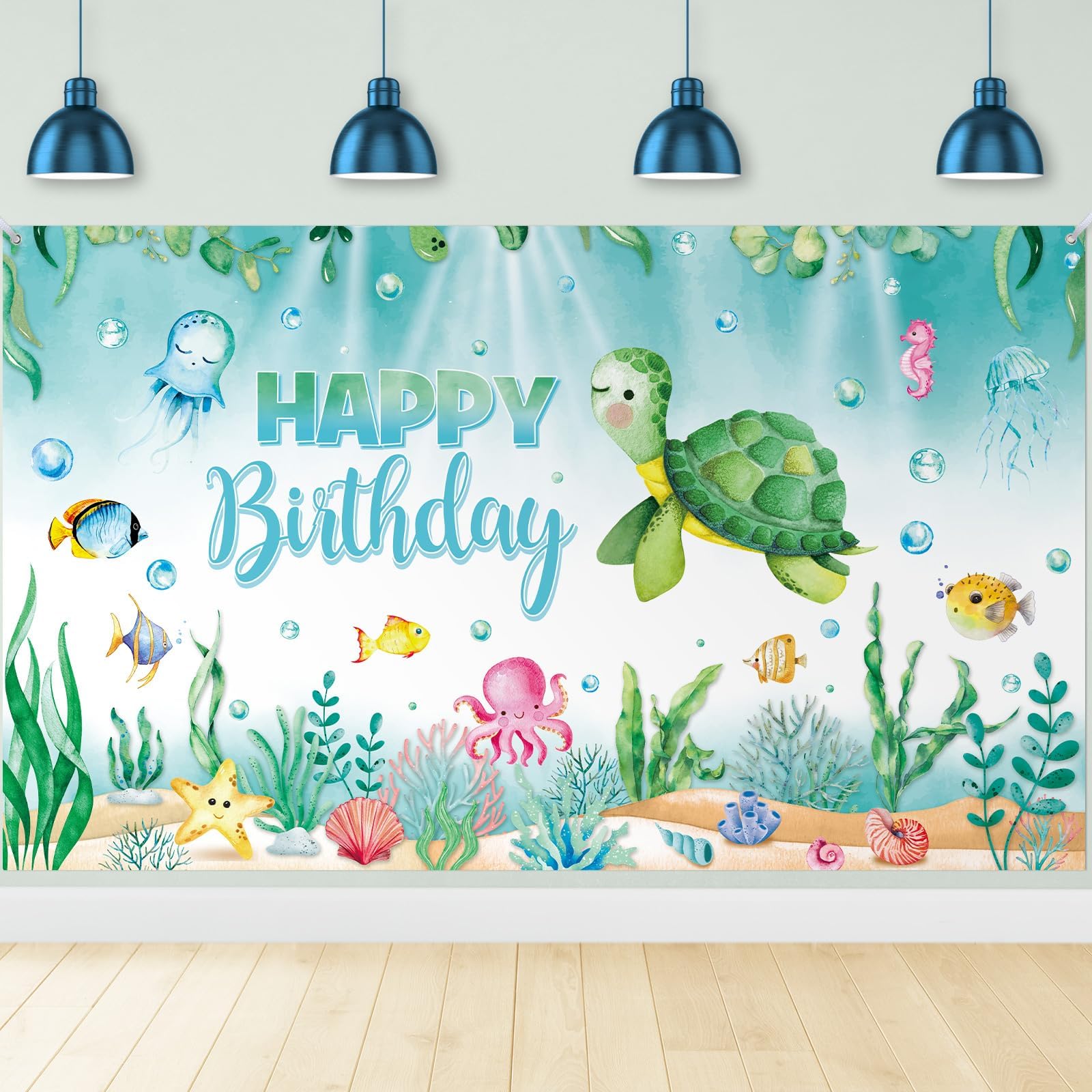 Amazon.com: Under The Sea Happy Birthday Banner Backdrop Ocean Animals ...