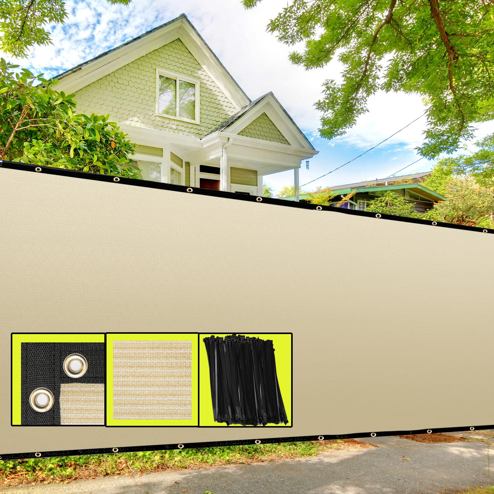 Amazon.com : KAMEA KENNA 3' x 10' Beige Fence Privacy Screen with Zip ...