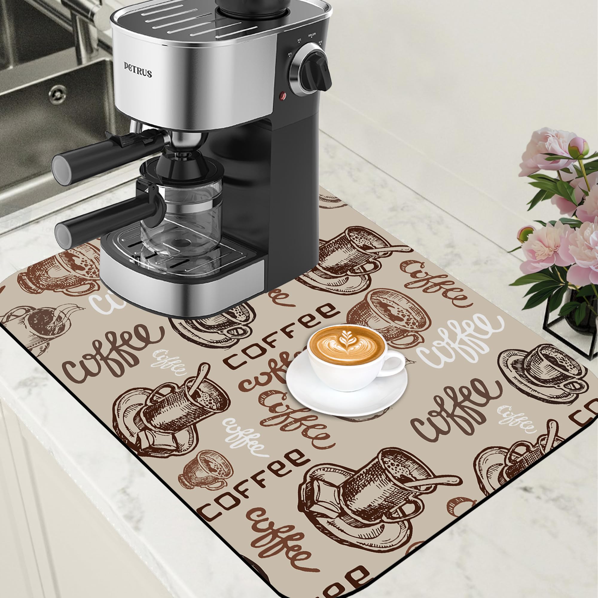 Amazon.com: Coffee Cup Dish Drying Mat Cute Doodle Coffee Bar Mat for ...