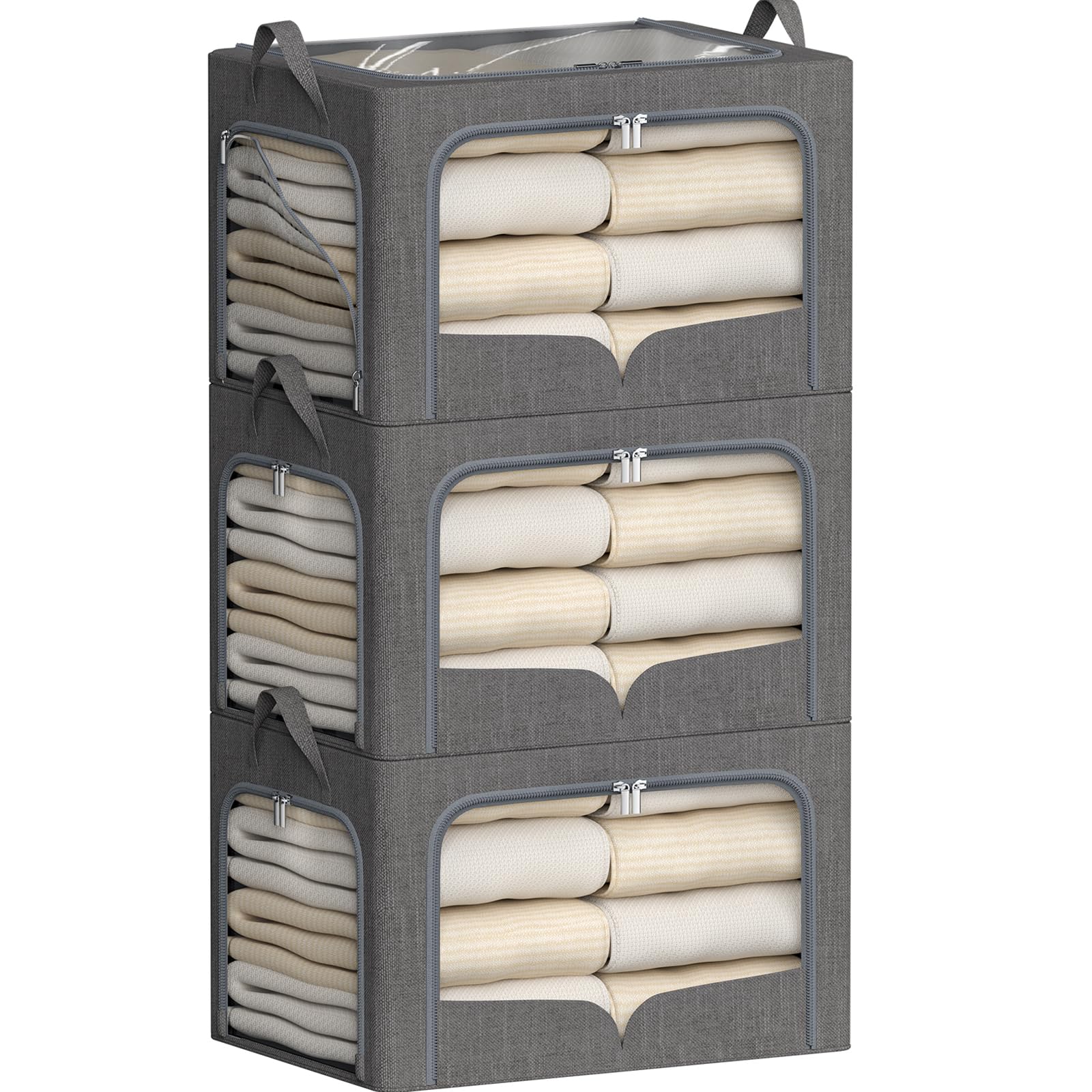 Amazon.com: 3 Pack Clothes Storage Bins with Metal Frame- Foldable ...