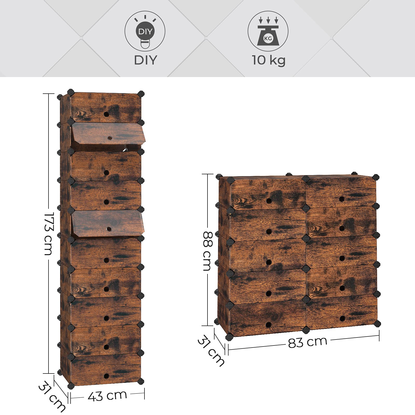 SONGMICS Shoe Rack, Shoe Storage Organiser, 10-Slot DIY Modular ...