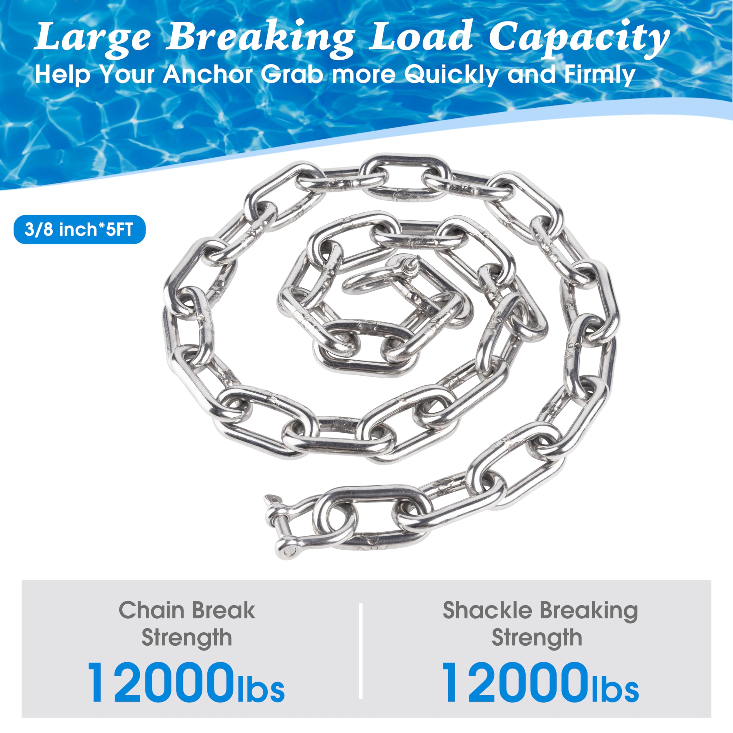 Snapklik.com : Boat Anchor Chain, 316 Stainless Steel Marine Grade ...