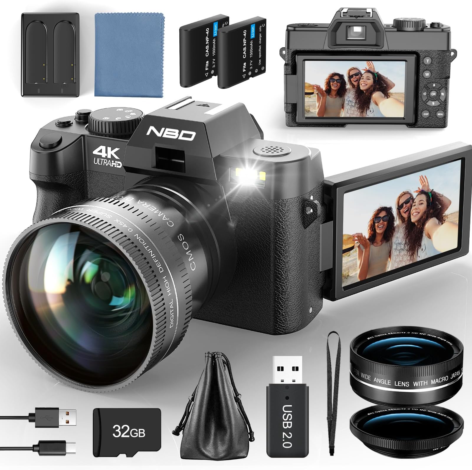 Appareil photo numérique 4K 64MP, caméra de vlogging pour photographie ...