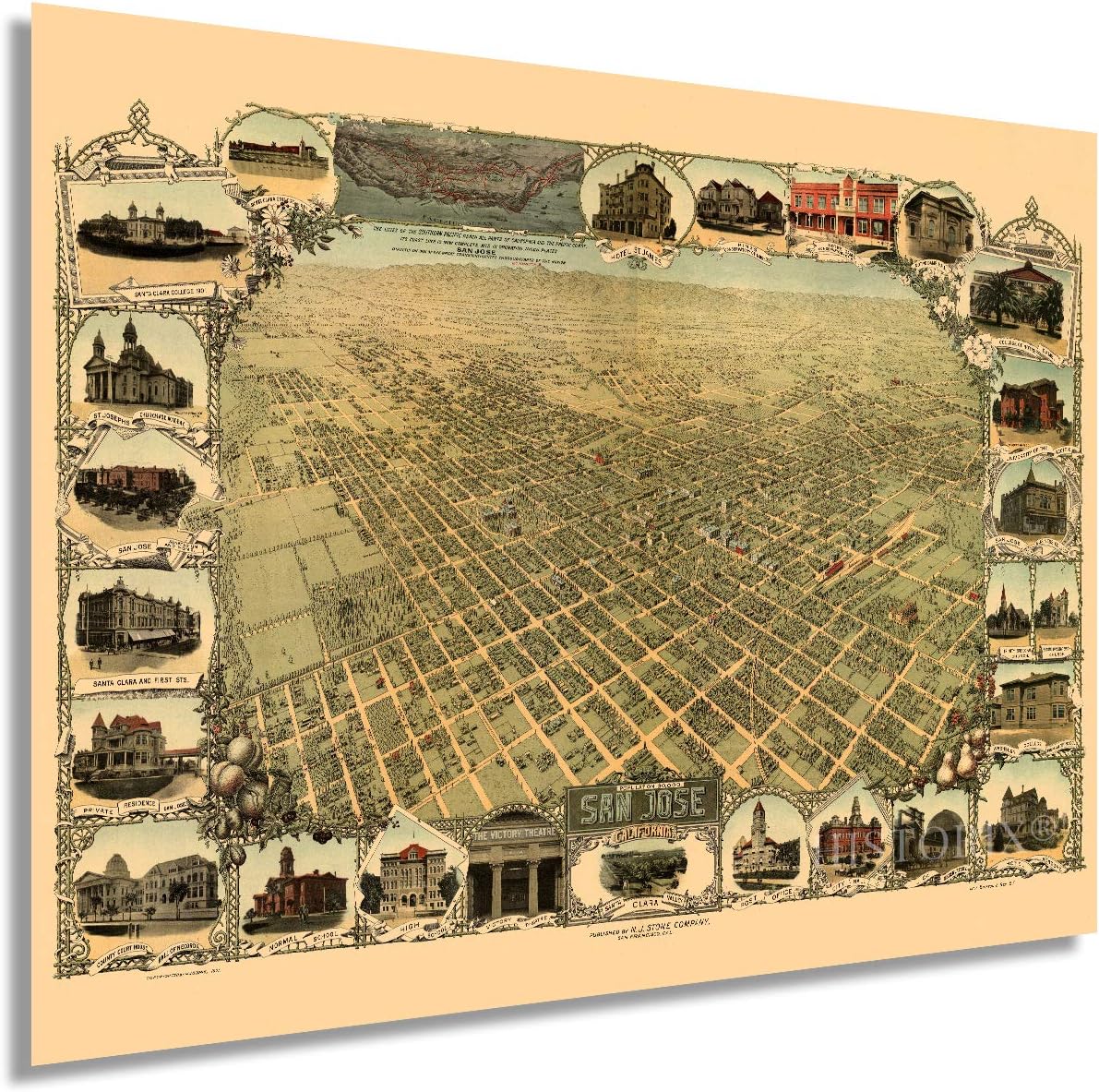 HISTORIX Mapa vintage de San José California 1901, mapa vintage de 18 x ...