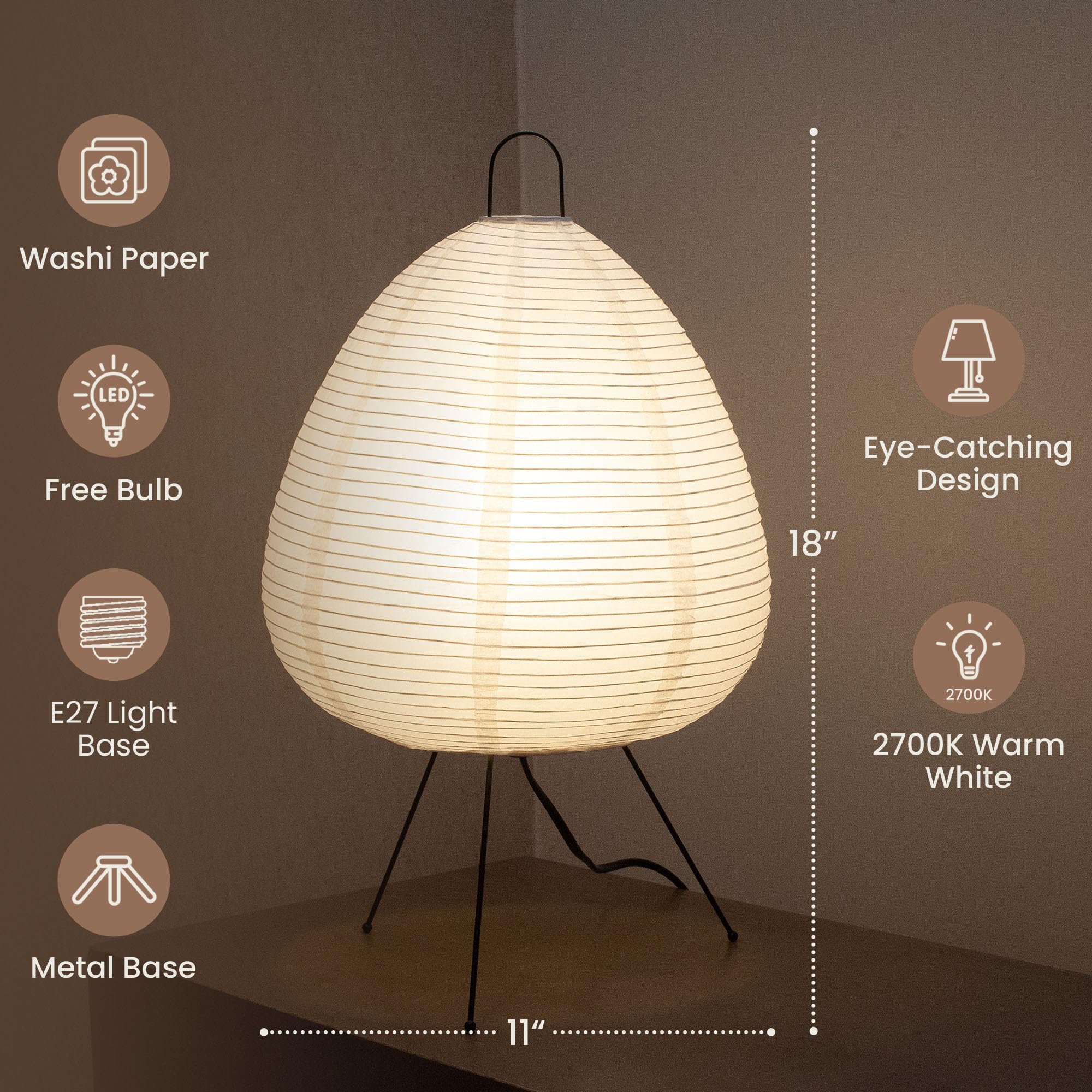 Nogy Table Lamp Shade Paper Lamp Noguchi Style Lamp Akari Lamp Rice ...