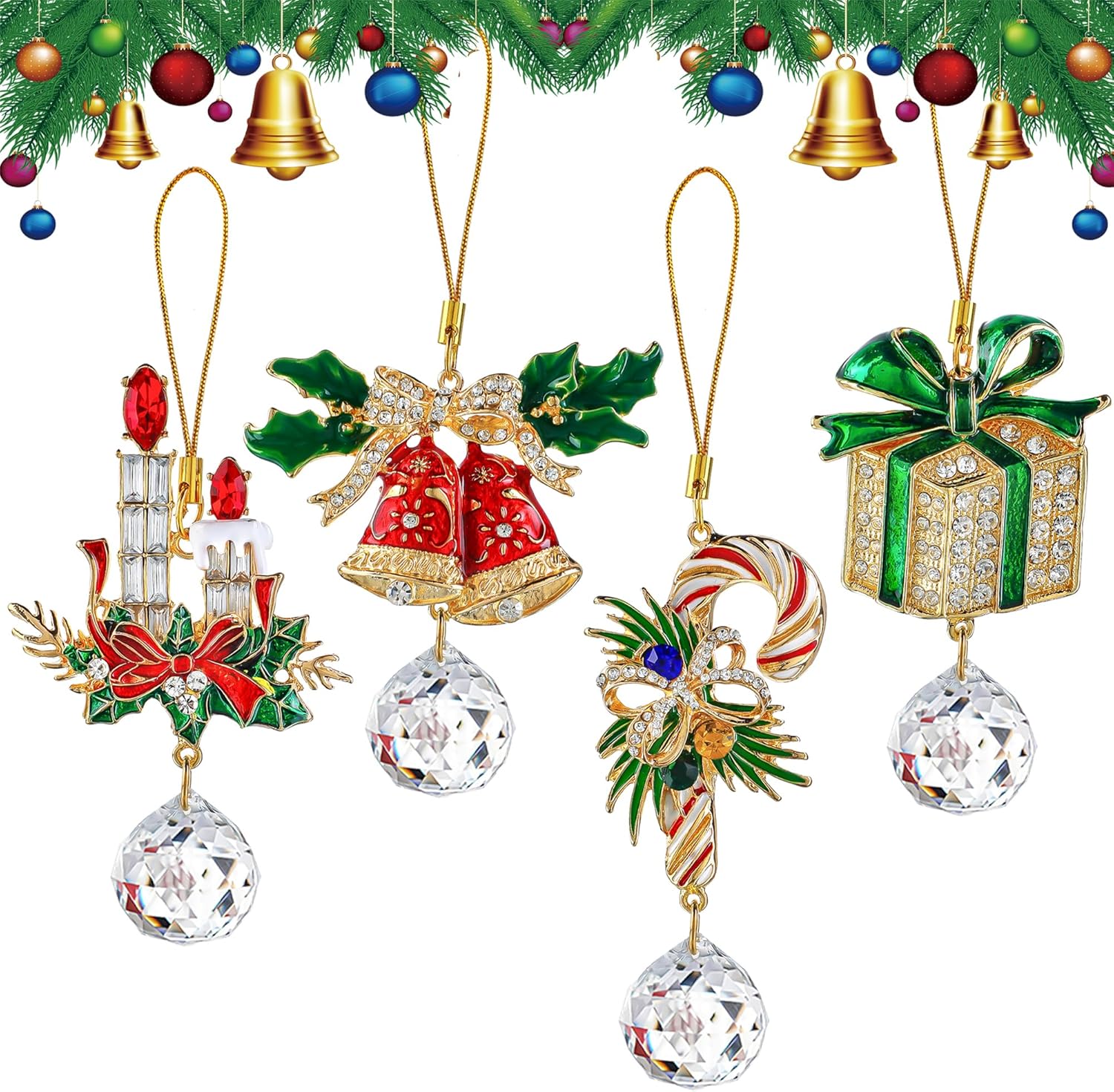 Amazon.com: H&D HYALINE & DORA 4 Pcs Christmas Ornaments Set Cane Gift ...