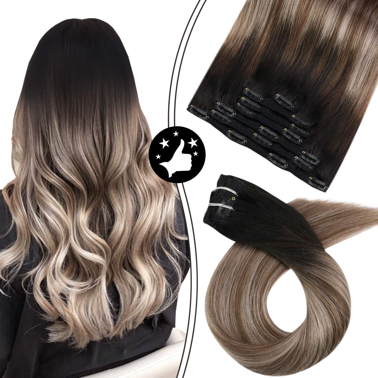 Amazon.com : Moresoo 16 Inch Extensions Clip ins Double Weft Hair ...