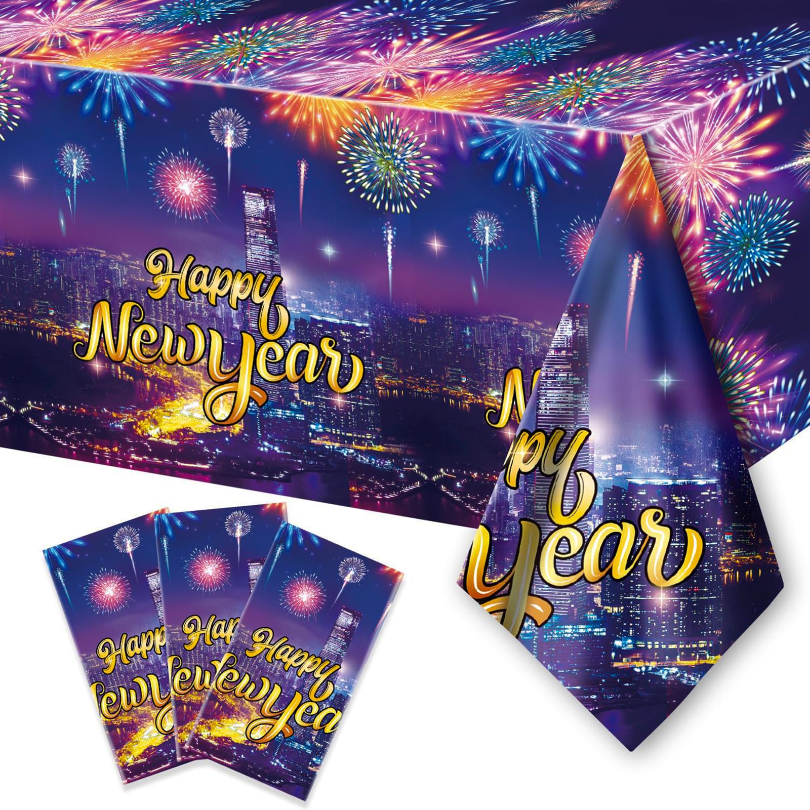 Amazon.com: HOWAF 3pcs Firework Happy New Year Tablecloths, Colorful ...