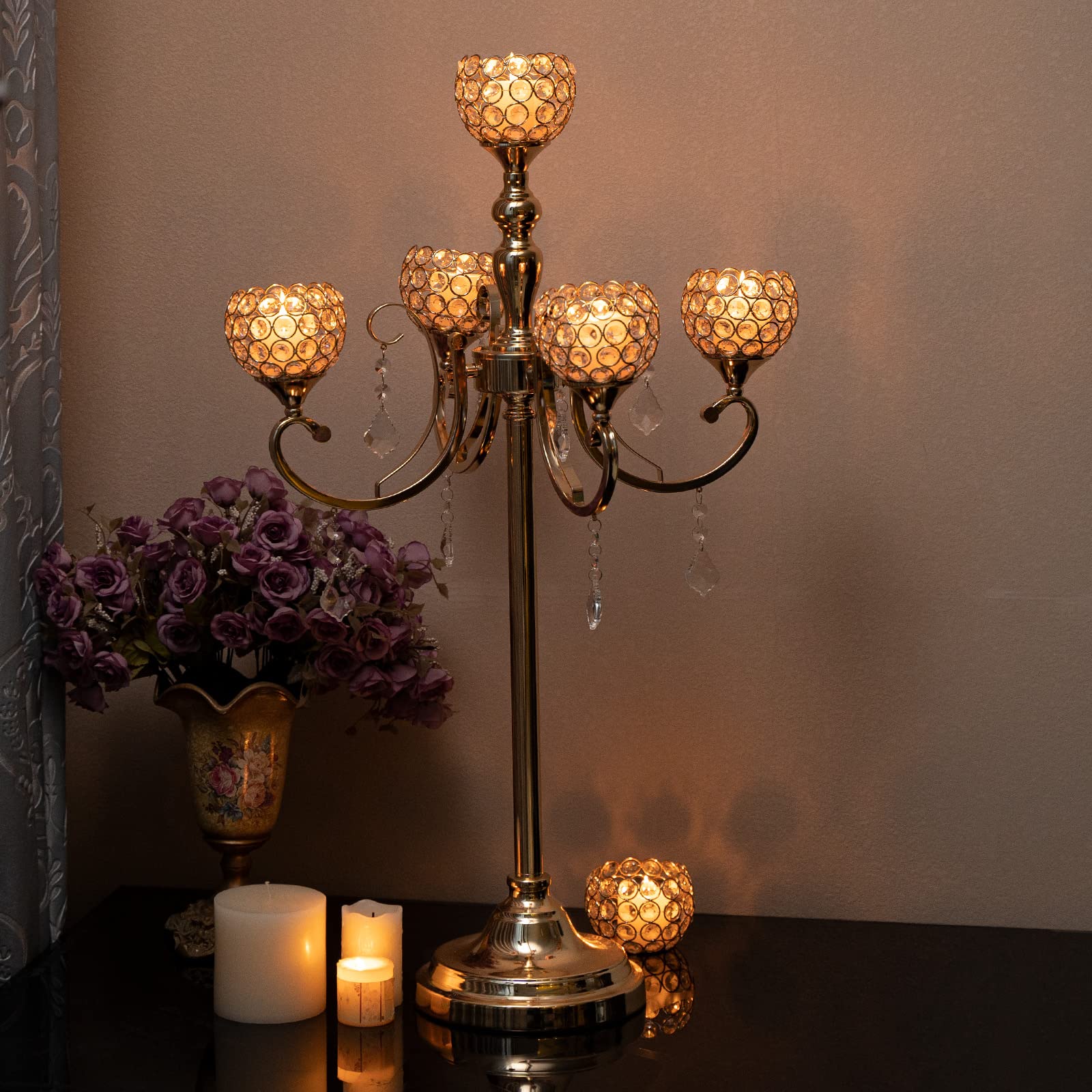 Snapklik.com : Wocadle 8PCS Gold Crystal Candelabra For Table,Metal ...