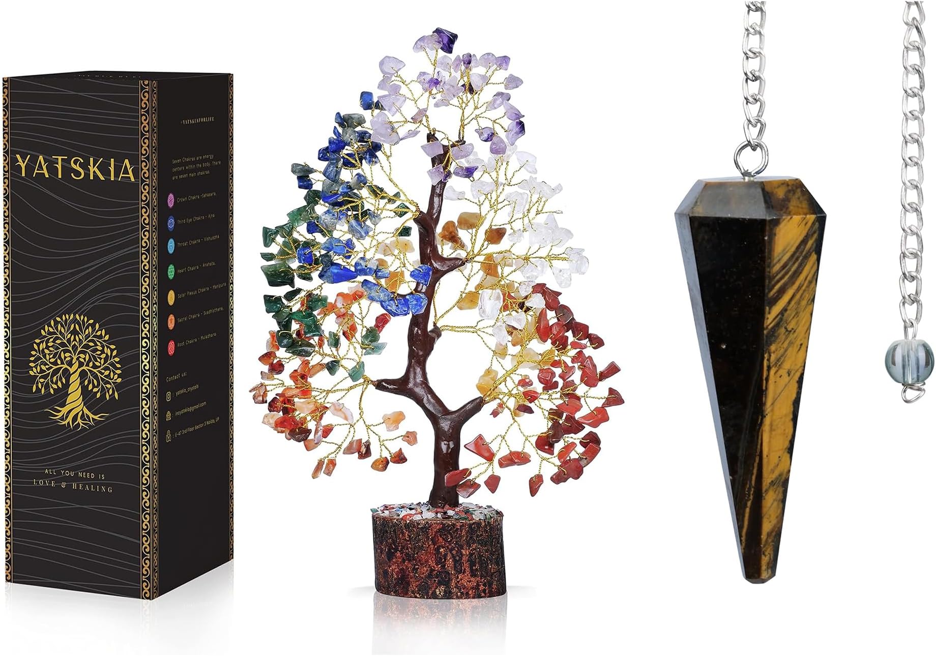 Amazon.com: Chakra Tree of Life - Tiger Eye Chakra Stones Pendulum with ...